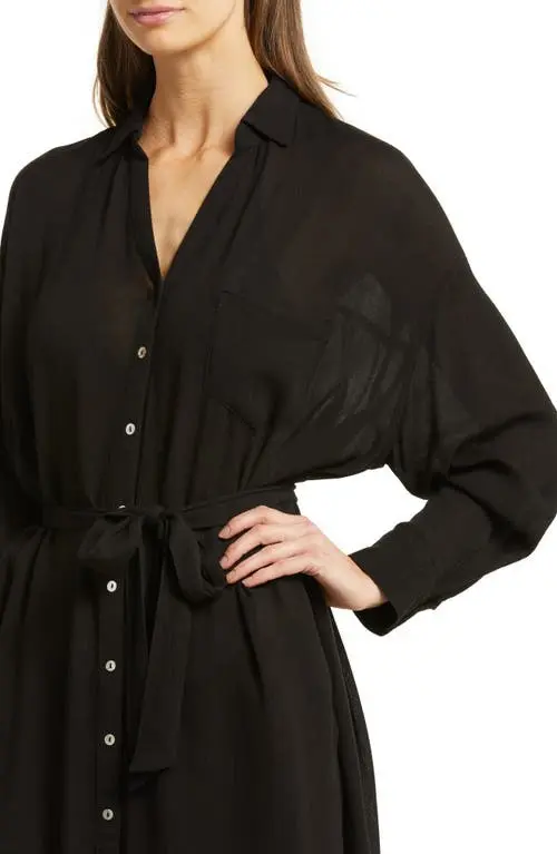 Elan Long Sleeve Shirt Dress - Black