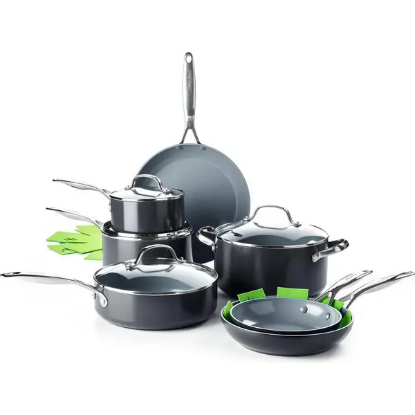 GREENPAN Valencia Pro 11-piece Anodized Aluminum Ceramic Nonstick Cookware Set - Black