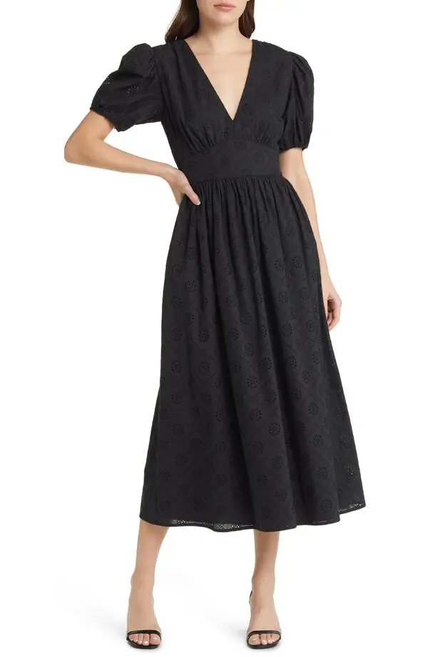 knee length dresses for ladies Laveau Embroidered Broderie Midi Dress | Disturbia