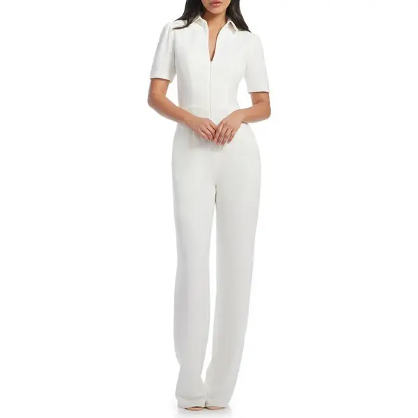 Dress The Population Gloria Front Zip Jumpsuit - Off White
