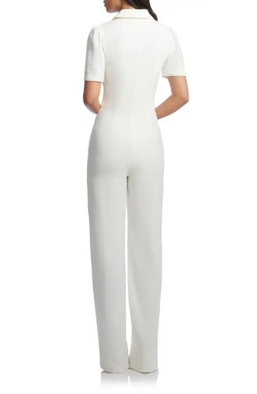 Dress The Population Gloria Front Zip Jumpsuit - Off White
