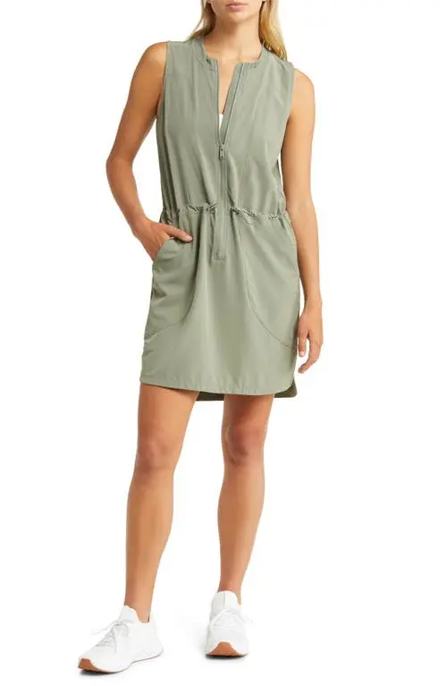 Zella Getaway Front Zip Utility Dress - Green Agave