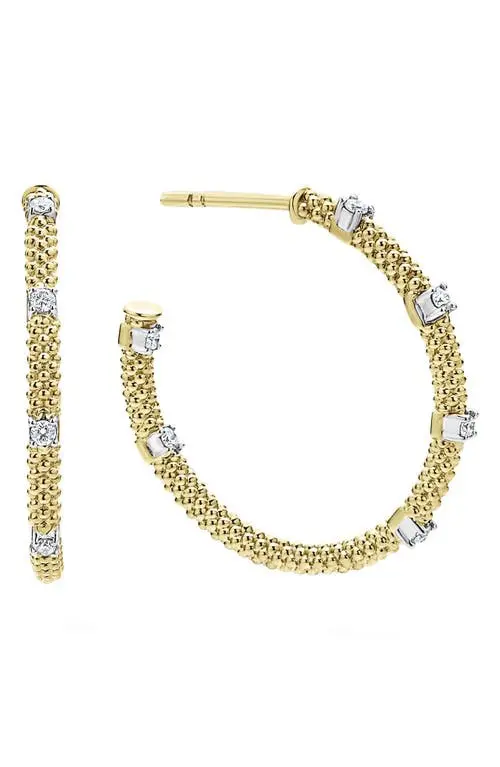 Lagos Superfine Signature Caviar Diamond Hoop Earrings - Gold