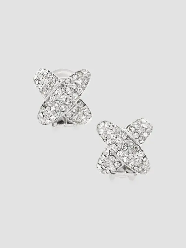KENNETH JAY LANE Rhodium-plated & Glass Crystal X Clip-on Earrings