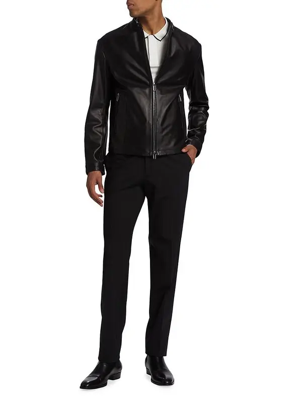 Emporio Armani Leather Moto Jacket In Black - 25% Off | Editorialist