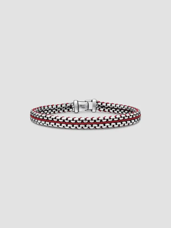 David Yurman Woven Box Chain Bracelet In Sterling - Red