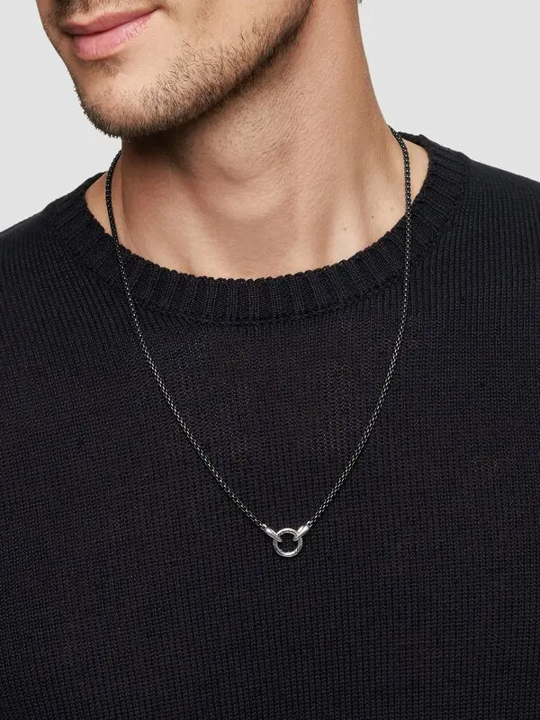 David Yurman Smooth Amulet Box Chain Necklace In Darkened Stainless Steel, 2.7mm