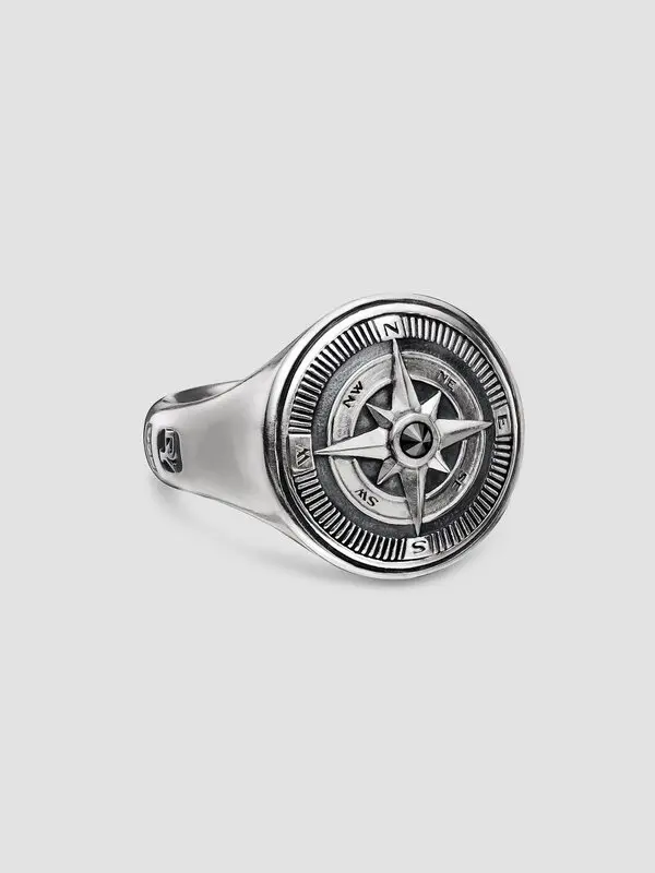 David Yurman Maritime Compass Signet Ring In Sterling Silver - Black