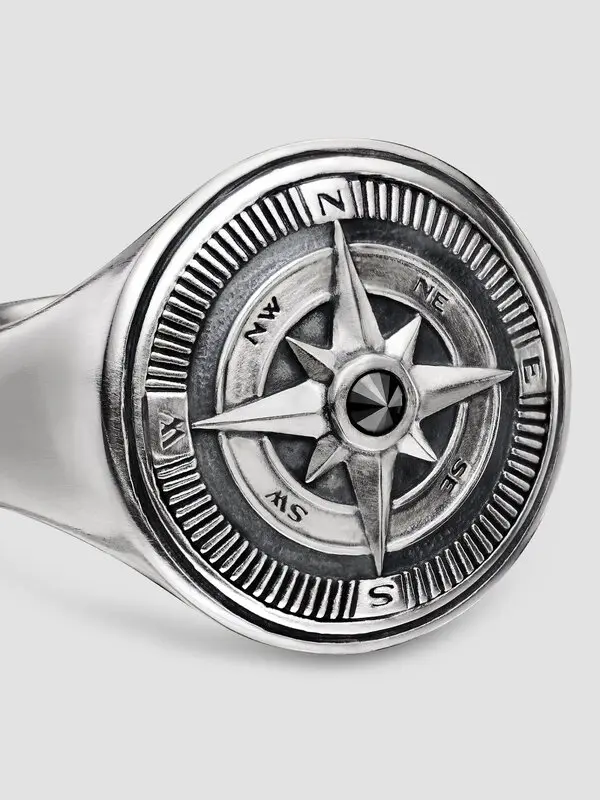 David Yurman Maritime Compass Signet Ring In Sterling Silver - Black