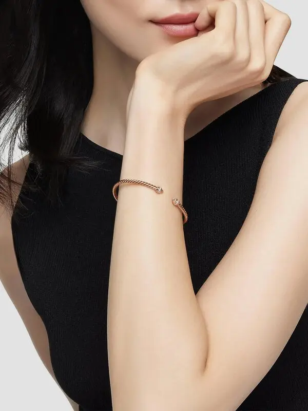 David Yurman Cablespira Color Bracelet In 18k Rose Gold With And Pavé Diamonds