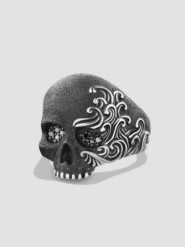 David Yurman Waves Skull Ring With Pavé Diamonds