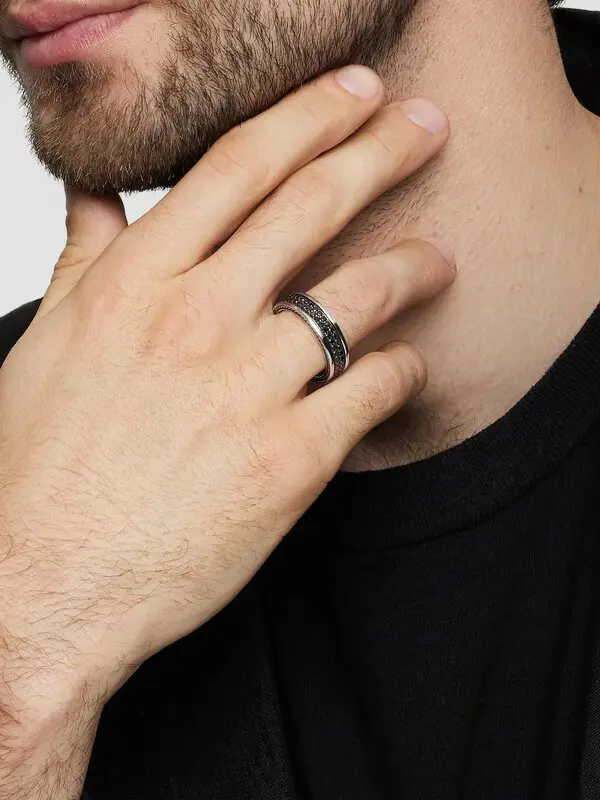 David Yurman Streamline Two Row Band Ring With Pavé Diamonds - Black