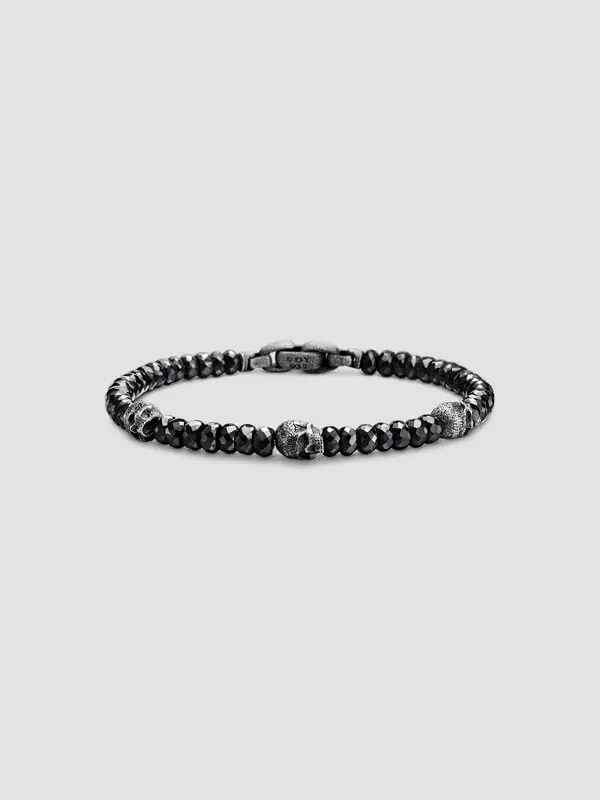 David Yurman Meto Mori Skull Station Bracelet In Sterling Silver - Black Spinel