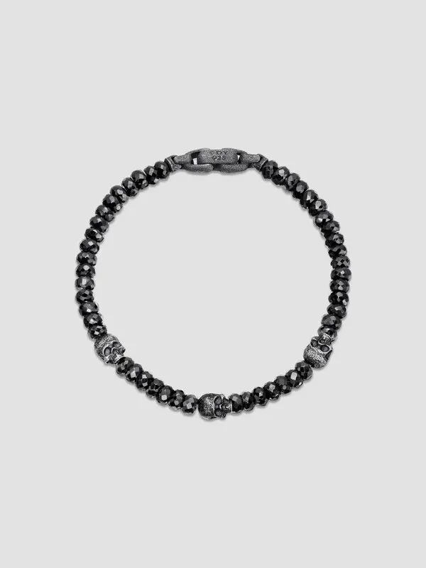 David Yurman Meto Mori Skull Station Bracelet In Sterling Silver - Black Spinel