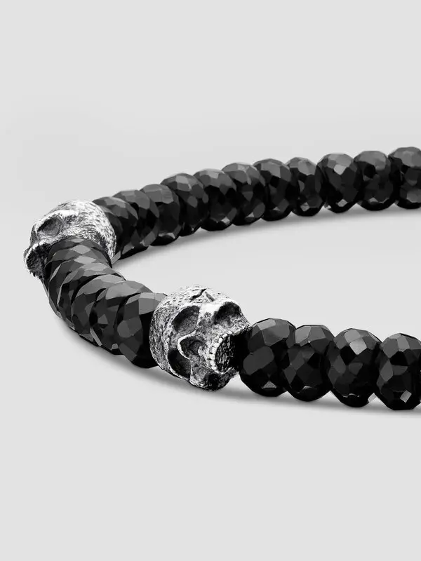 David Yurman Meto Mori Skull Station Bracelet In Sterling Silver - Black Spinel