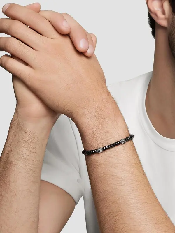 David Yurman Meto Mori Skull Station Bracelet In Sterling Silver - Black Spinel