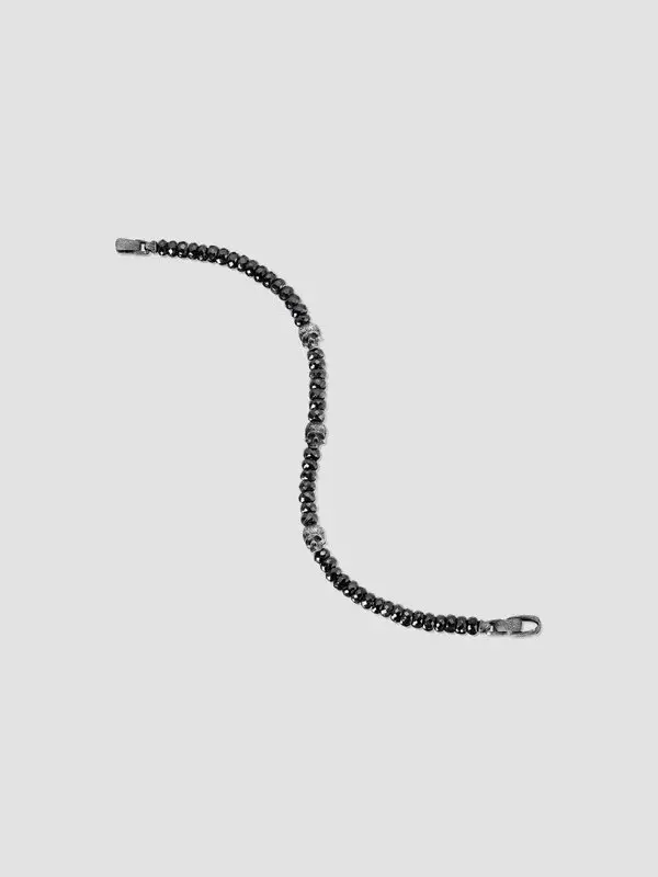 David Yurman Meto Mori Skull Station Bracelet In Sterling Silver - Black Spinel