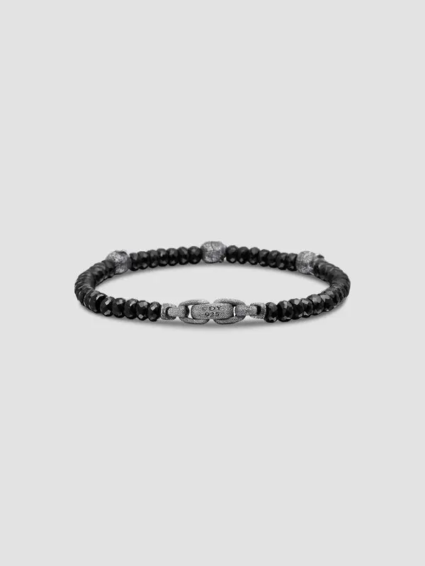 David Yurman Meto Mori Skull Station Bracelet In Sterling Silver - Black Spinel