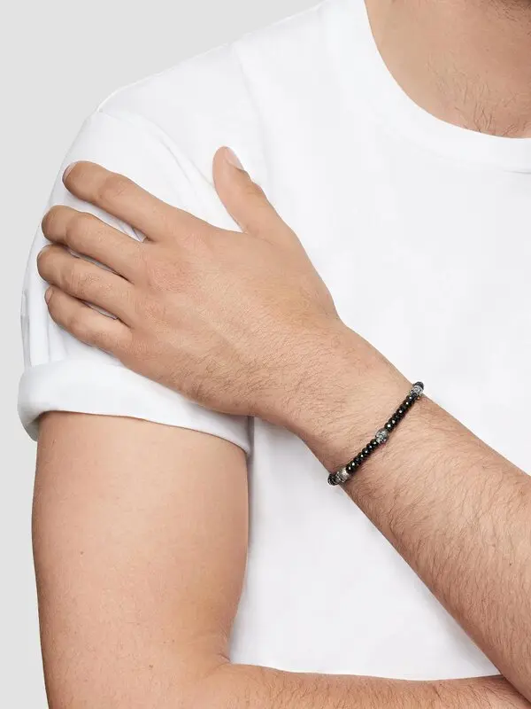 David Yurman Meto Mori Skull Station Bracelet In Sterling Silver - Black Spinel