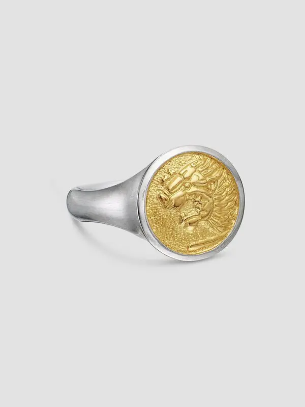 David Yurman Petrvs Lion Pinky Ring In Sterling Silver And 18k Yellow