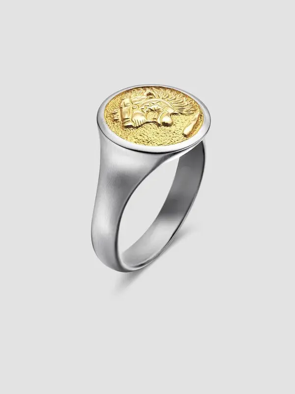 David Yurman Petrvs Lion Pinky Ring In Sterling Silver And 18k Yellow