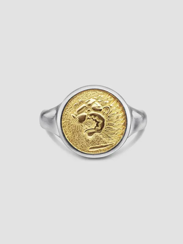 David Yurman Petrvs Lion Pinky Ring In Sterling Silver And 18k Yellow