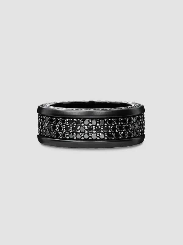 David Yurman Streamline Three Row Band Ring In Titanium With Pavé Diamonds - Black