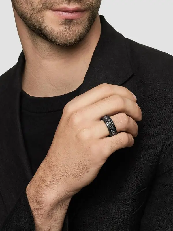 David Yurman Streamline Three Row Band Ring In Titanium With Pavé Diamonds - Black