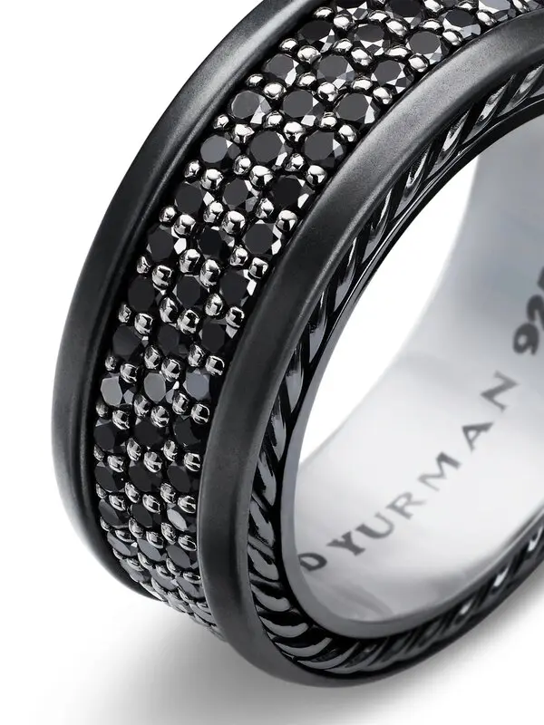 David Yurman Streamline Three Row Band Ring In Titanium With Pavé Diamonds - Black