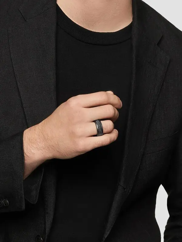 David Yurman Streamline Three Row Band Ring In Titanium With Pavé Diamonds - Black