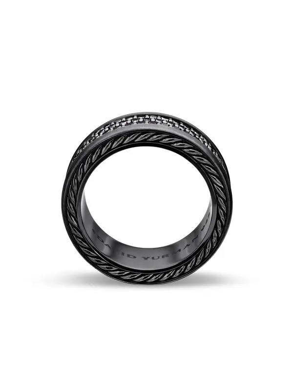 David Yurman Streamline Three Row Band Ring In Titanium With Pavé Diamonds - Black
