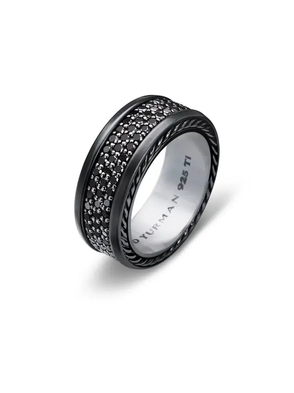 David Yurman Streamline Three Row Band Ring In Titanium With Pavé Diamonds - Black