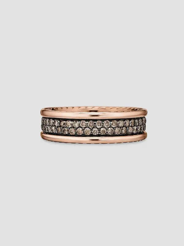 David Yurman Streamline Two Row Band Ring In 18k Rose Gold - Cognac Diamond