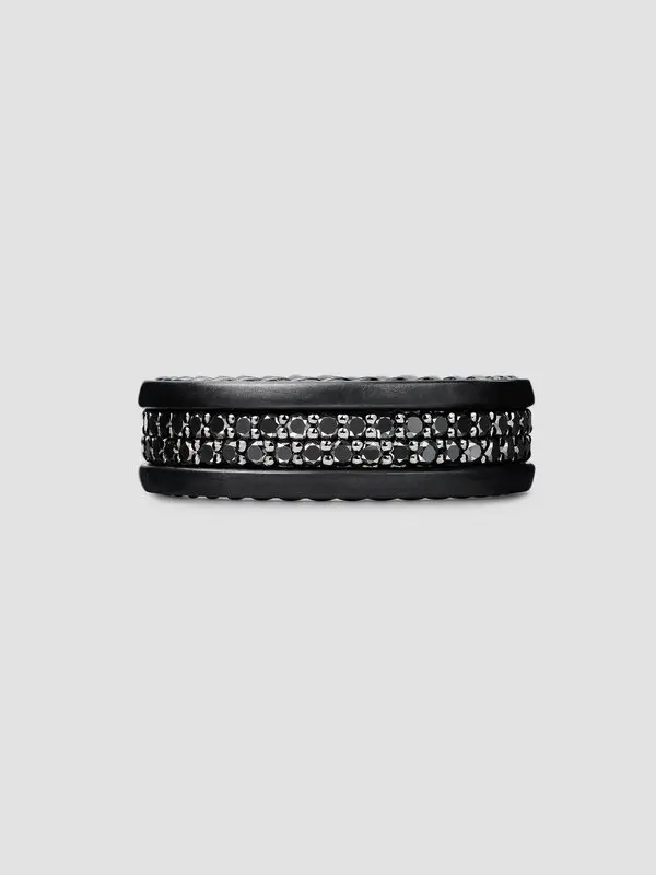 David Yurman Streamline Two Row Band Ring In Black Titanium With Black Diamonds