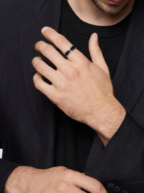 David Yurman Beveled Band Ring In Grey With Black