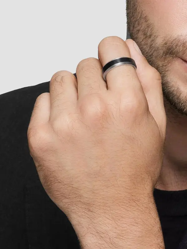 David Yurman Beveled Band Ring In Grey With Black