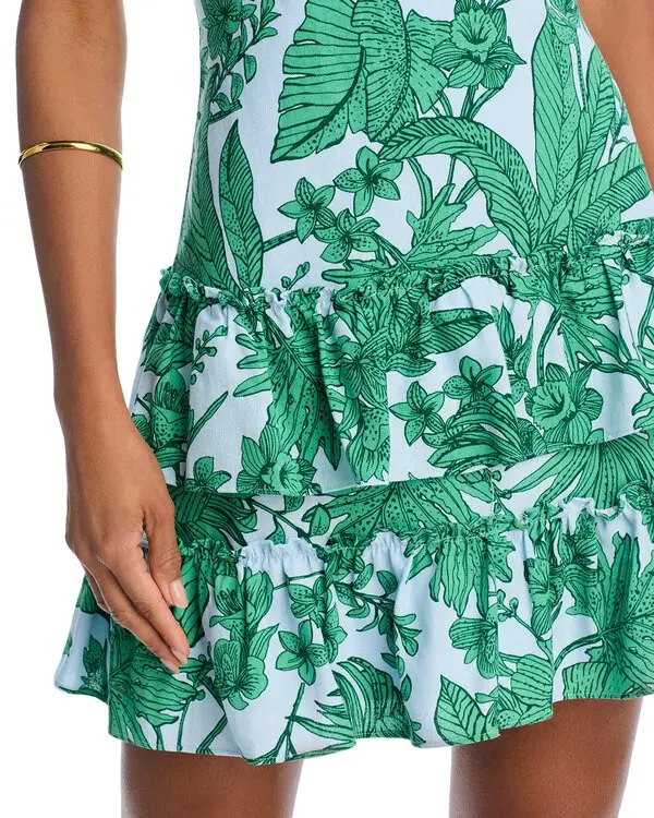 Aqua Palm Print V-neck Dress