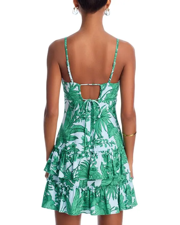 Aqua Palm Print V-neck Dress