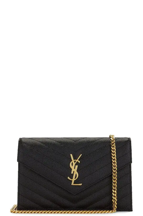 Saint Laurent Cassandra Envelope Chain Wallet Bag In Black - Noir