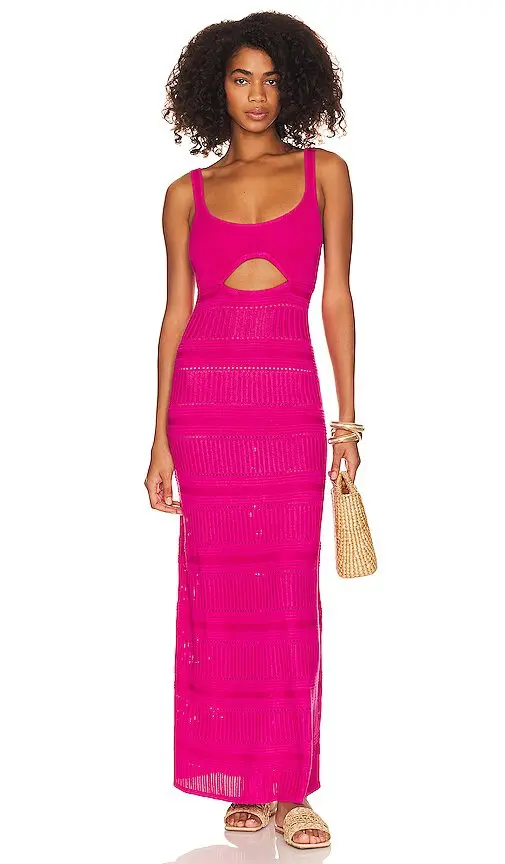 LOVERS AND FRIENDS Tayla Pointelle Maxi Dress In Fuchsia - Hot Pink