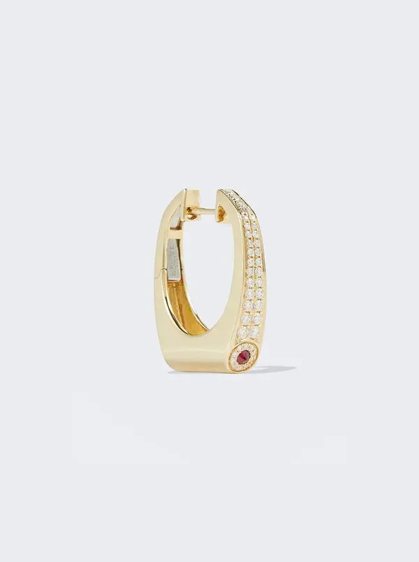 RAINBOW K Grace Diamond And Ruby Hoop Earring - 14k Yellow Gold, White Diamonds, Single Ruby