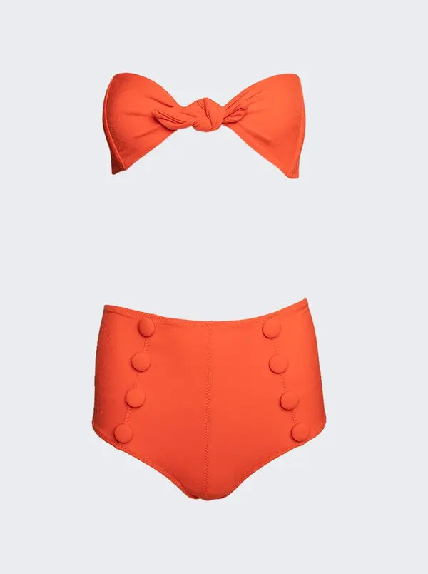 Lisa Marie Fernandez Poppy High Waist Bikini Set - Tomato Crepe