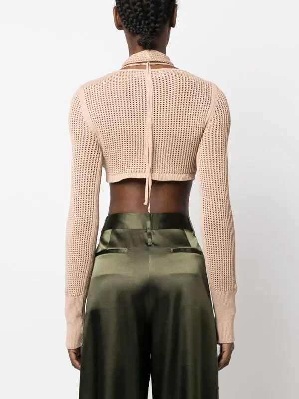 ANDREĀDAMO Open-knit Halterneck Crop Top