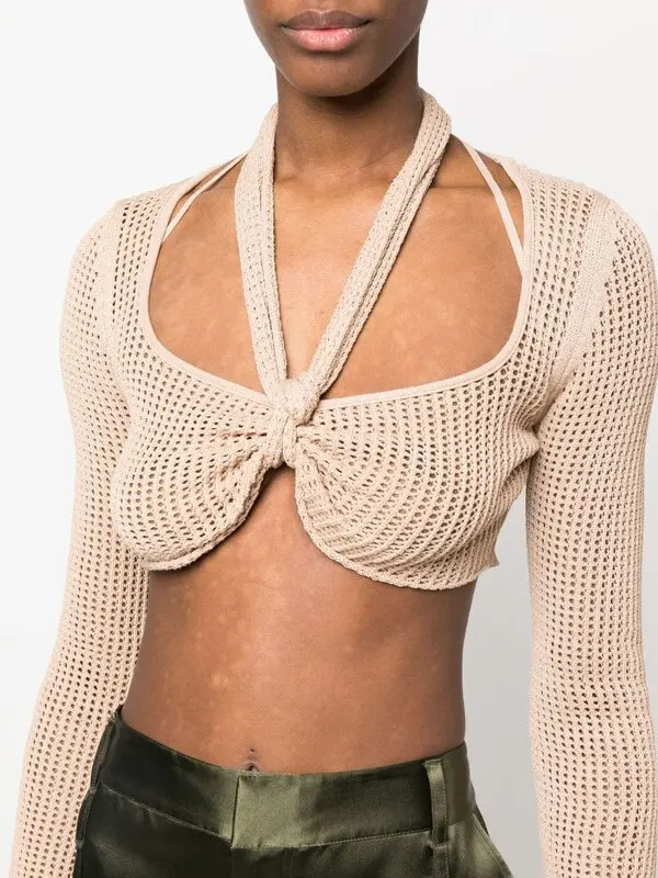 ANDREĀDAMO Open-knit Halterneck Crop Top