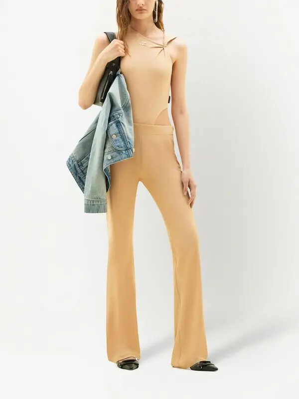 COURREGES Flared-leg Trousers With Embroidered Logo - Neutrals