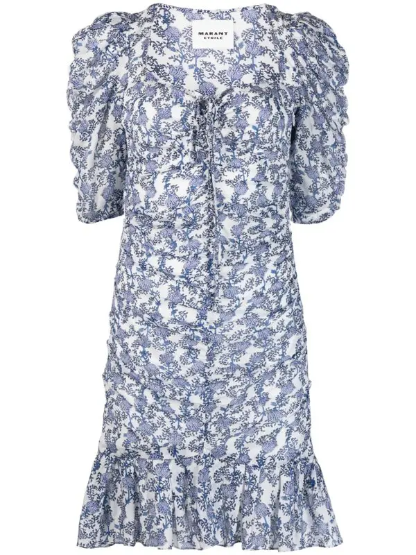 MARANT ETOILE Floral Print Ruched Mini Dress