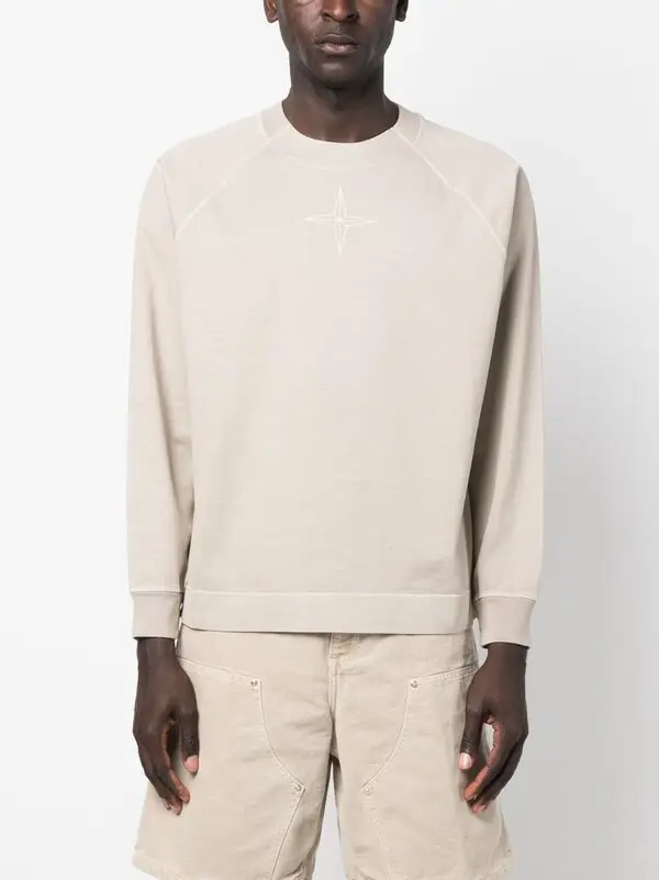 Stone Island Logo-embroidered Cotton Sweatshirt - Neutrals
