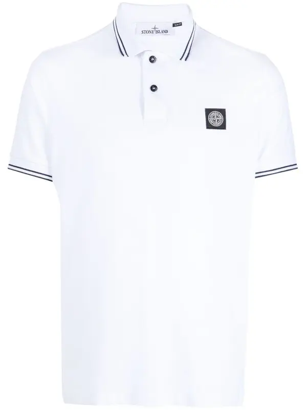 Stone Island Stripe-trim Piqué Polo Shirt - White