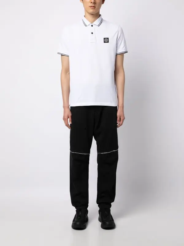 Stone Island Stripe-trim Piqué Polo Shirt - White