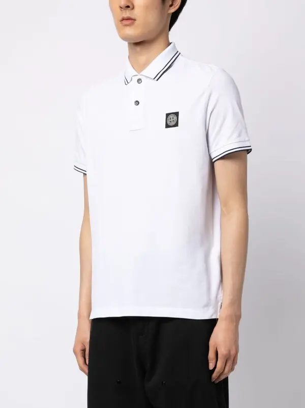 Stone Island Stripe-trim Piqué Polo Shirt - White